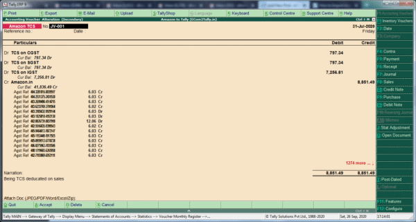How to Record TCS deducted by the Amazon in Tally? - eCom2Tally