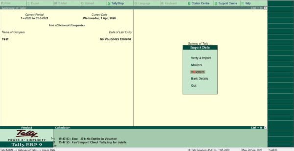 Error - No Entries In Voucher - eCom2Tally